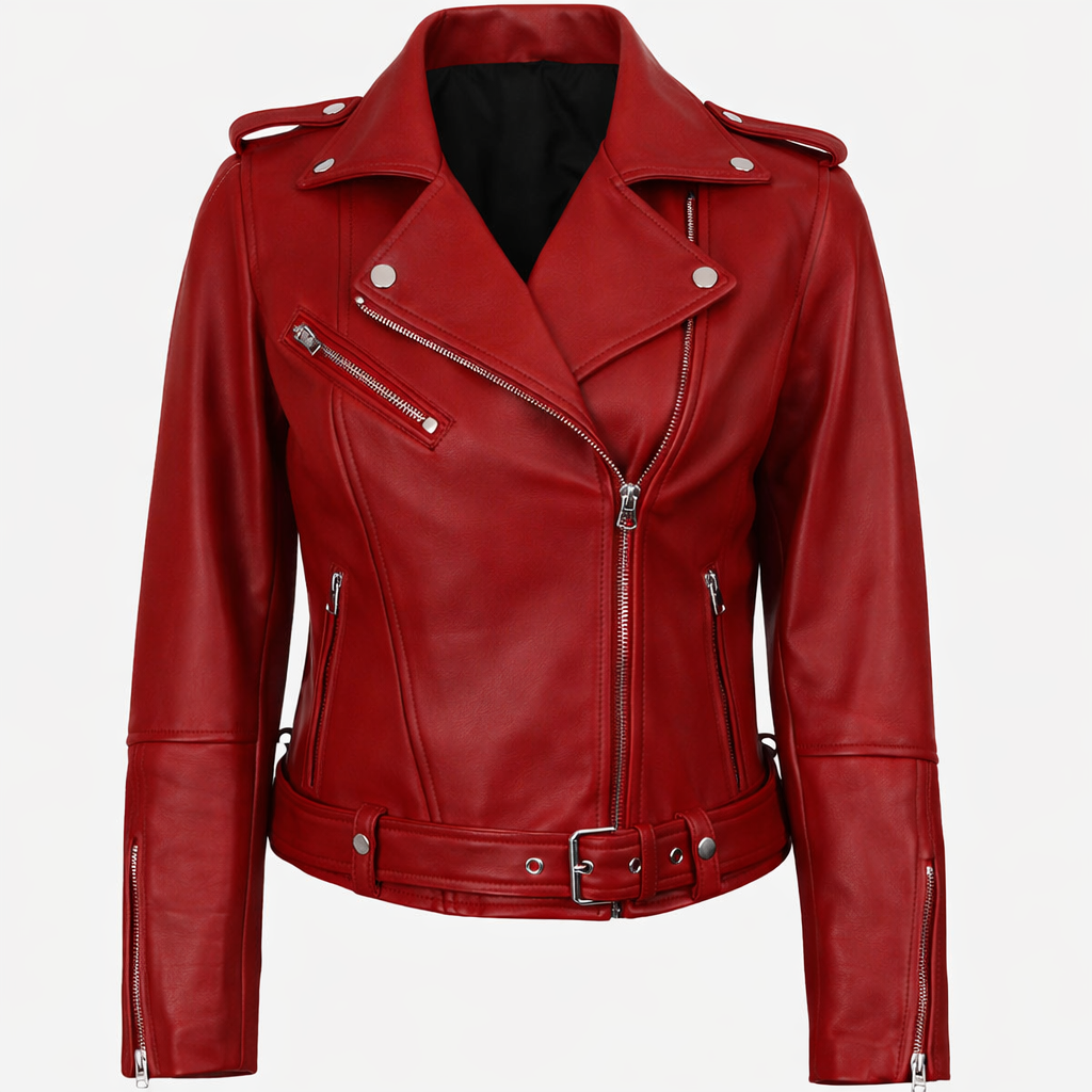 Women's Red Leather Biker Jacket - Premium Asymmetrical Zip Moto Style ...