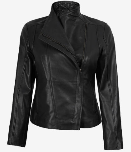 Women's Black Asymmetrical Leather Jacket - Moto Off-Center Zip ...