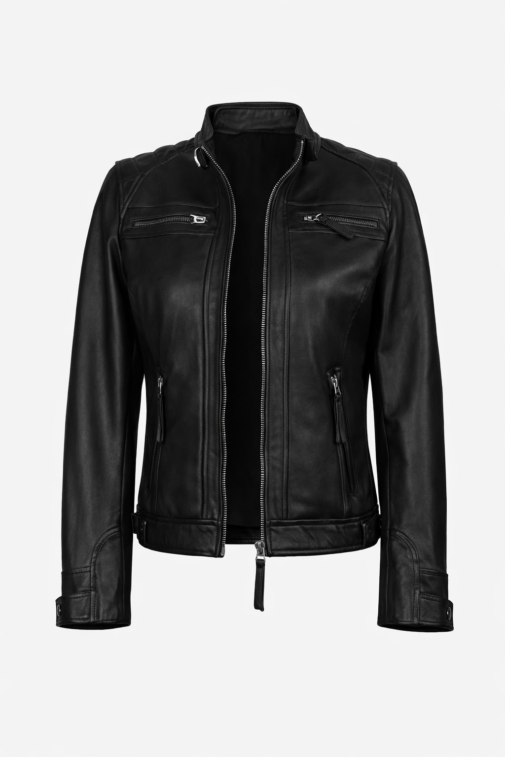 Women's Black Leather Biker Jacket - Premium Moto Style – americanjackethub