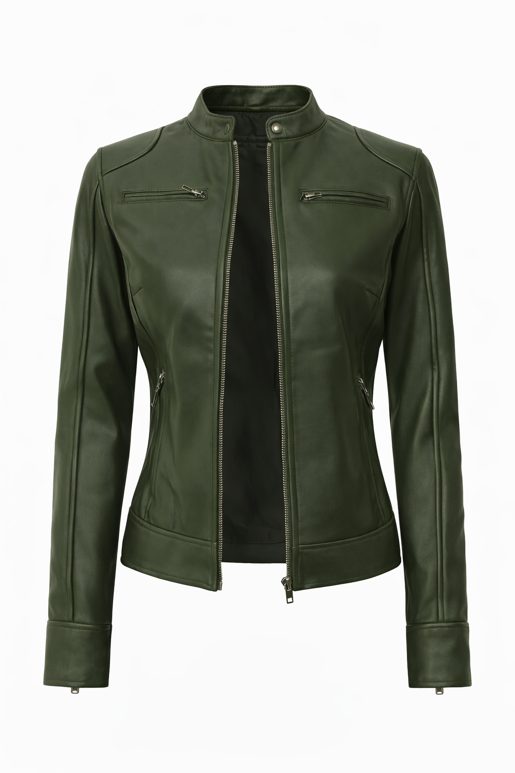 Women's Green Leather Biker Jacket - Premium Slim Fit Moto Style ...