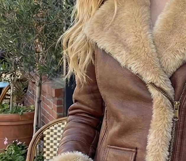 Women Brown Shearling Leather Jacket – americanjackethub